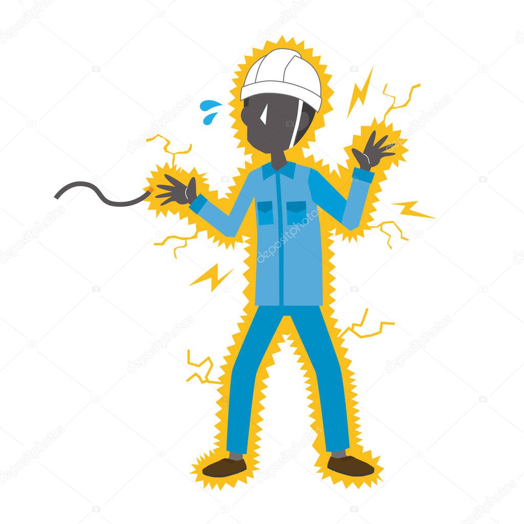 Ilustración de un trabajador electrocutado durante el trabajo 2023