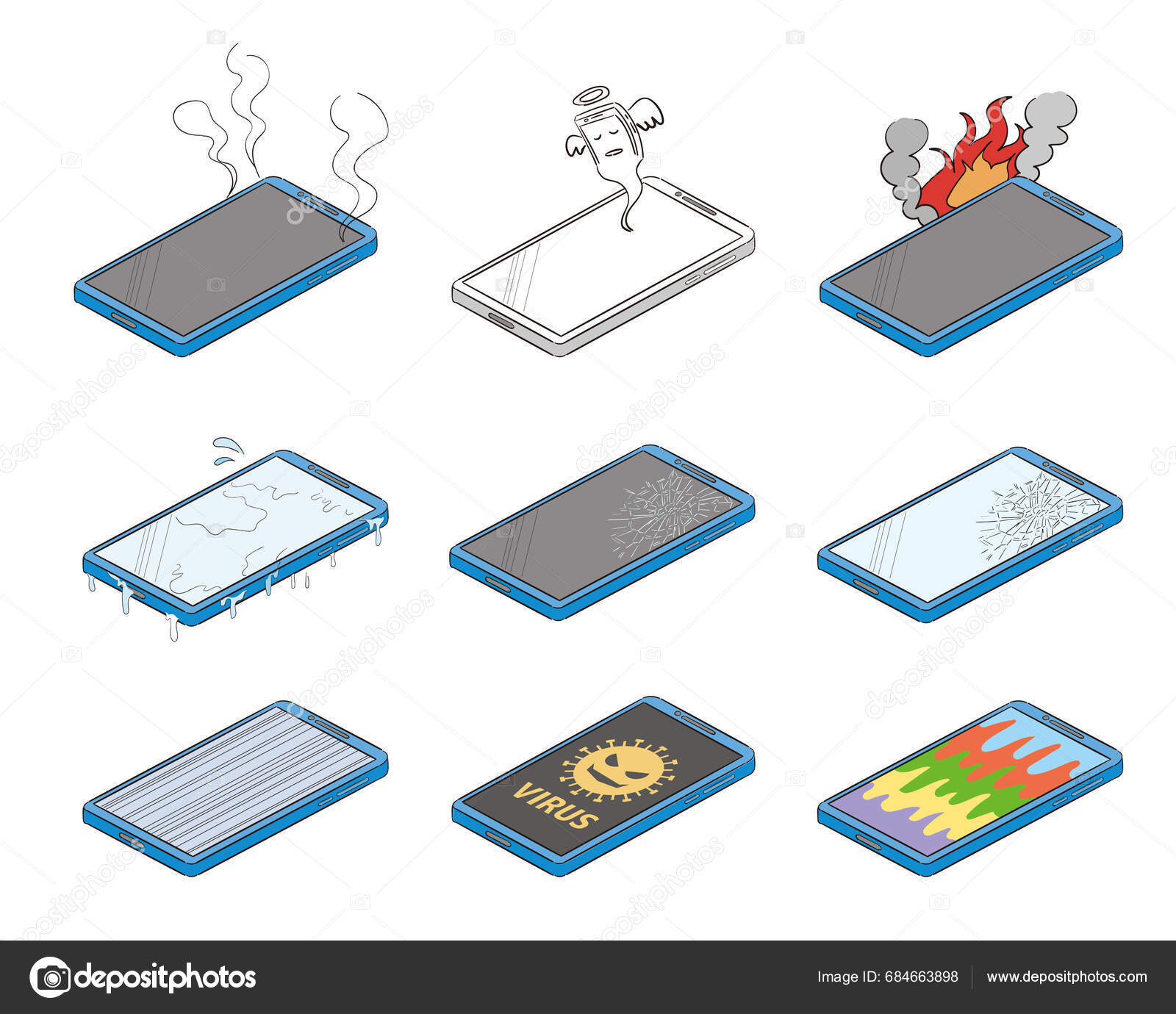 Set Illustration Smartphone Caused Malfunction Stock Vector by ...