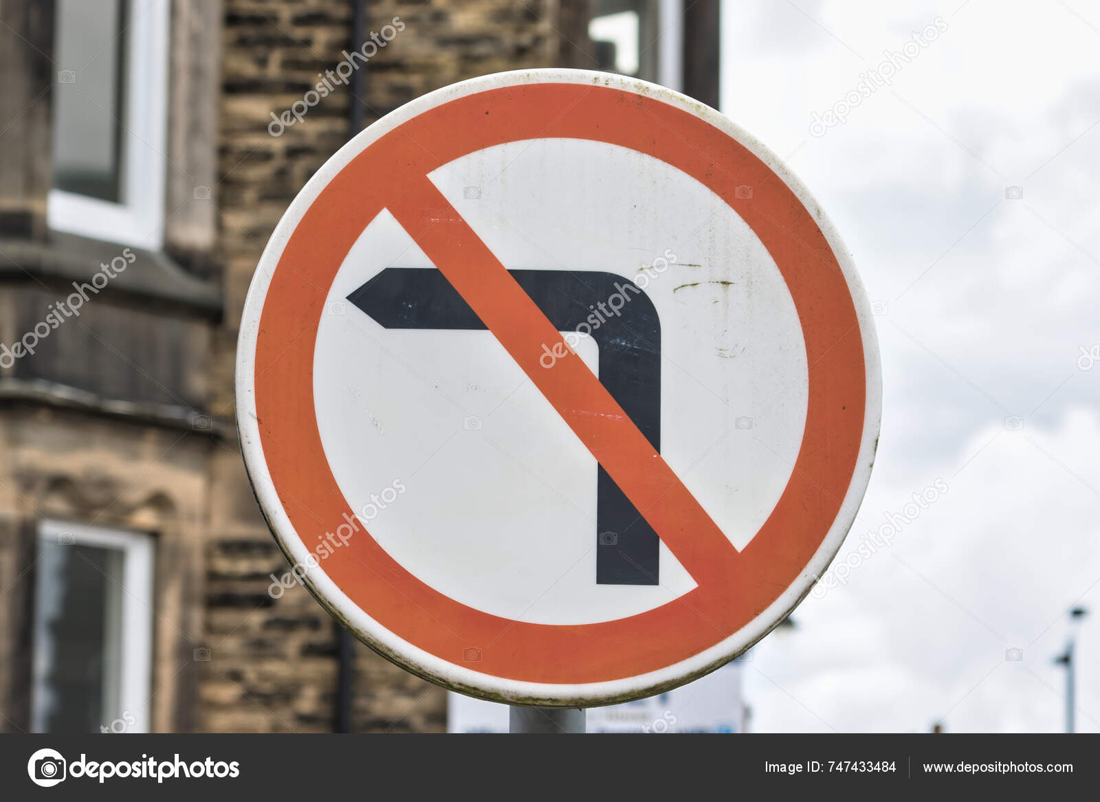 Circular Traffic Sign Red Border Black Arrow Pointing Left Indicating ...