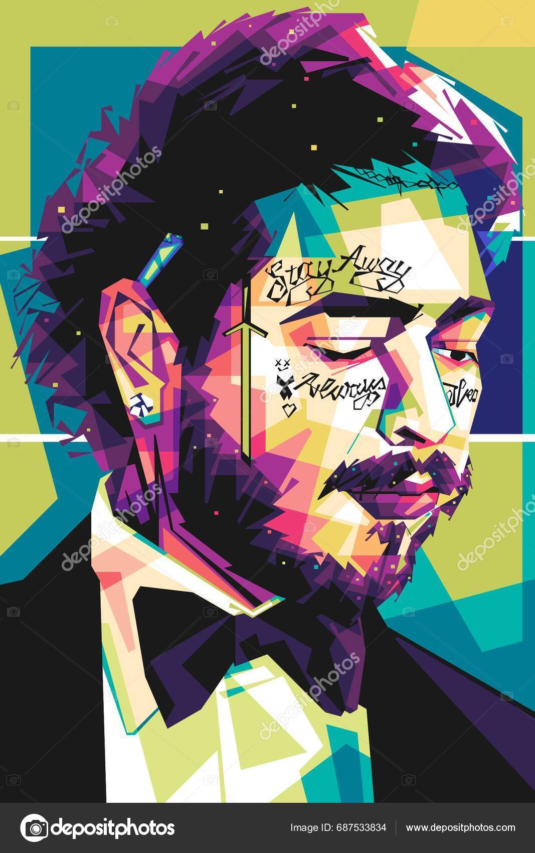Famous Singer Rapper Post Malone Popart Vector Art Style Colorful Stock ...