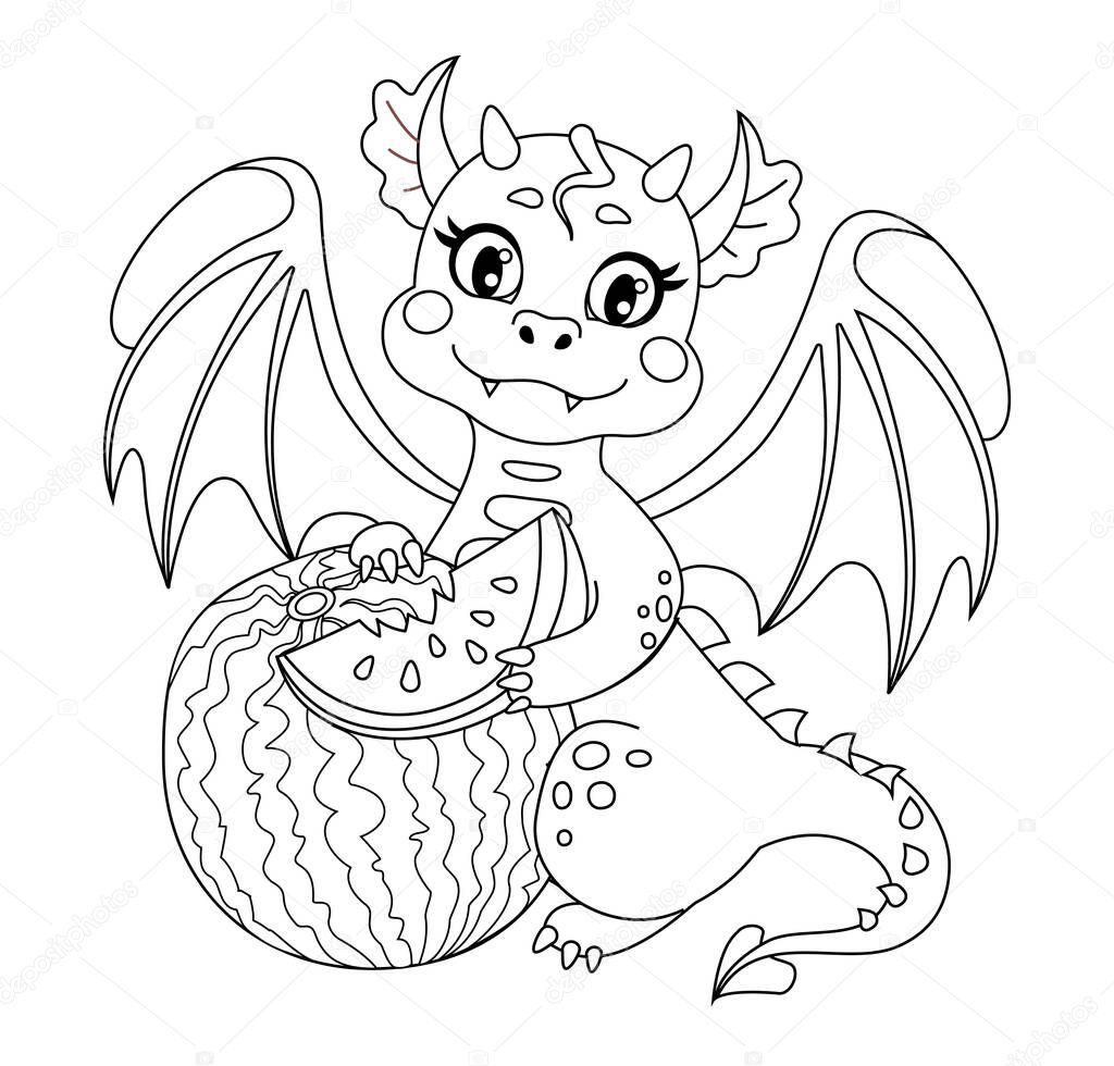 Lindo dragón con sandía. Símbolo del Año Nuevo Chino 2024. Fantasía ...