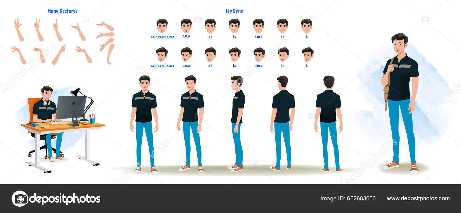 캐릭터 디자인의 집합입니다 캐릭터 애니메이션 몸짓을 스타일 고립된 스톡 벡터 - ©characterbazaar1@gmail ...