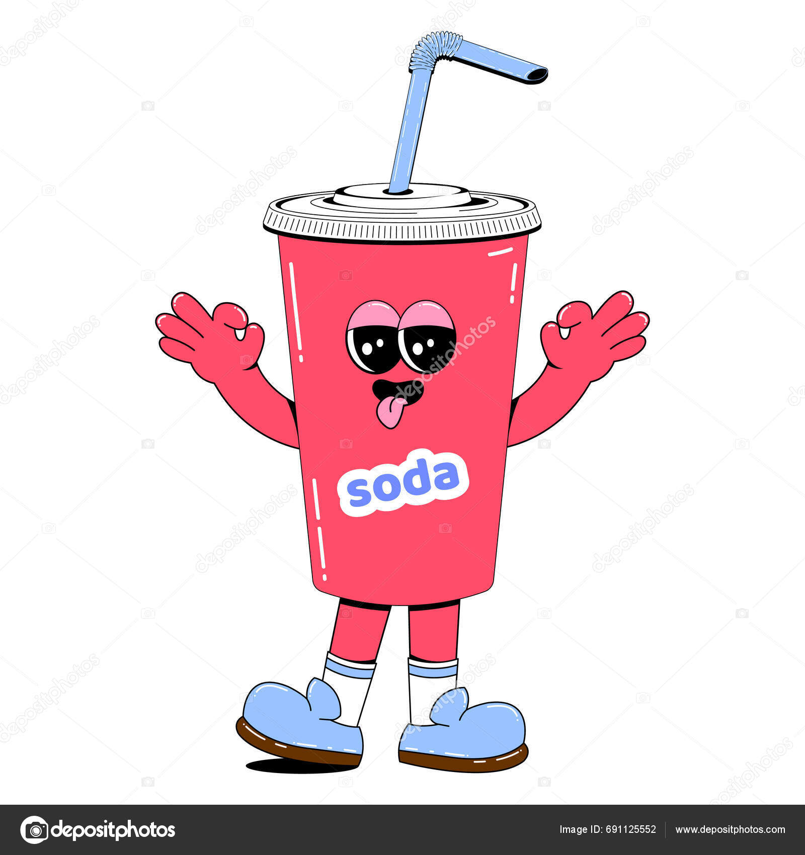 Cute Soda Character Paper Glass Lid Straw Soda Mascot Arms Stock Vector ...