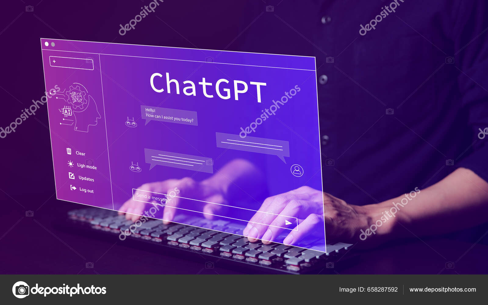 Chatgpt Chat Artificial Intelligence Technology Man Using Laptop Computer Chatting Stock Photo ...