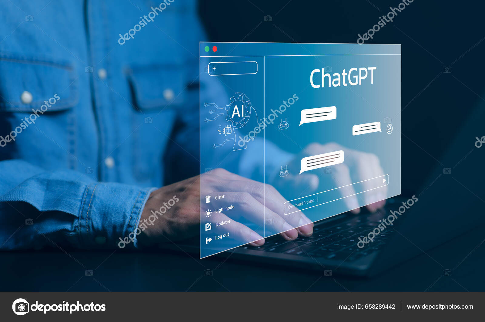 Chatgpt Chat Artificial Intelligence Technology Man Using Laptop Computer Chatting — Stock Photo ...