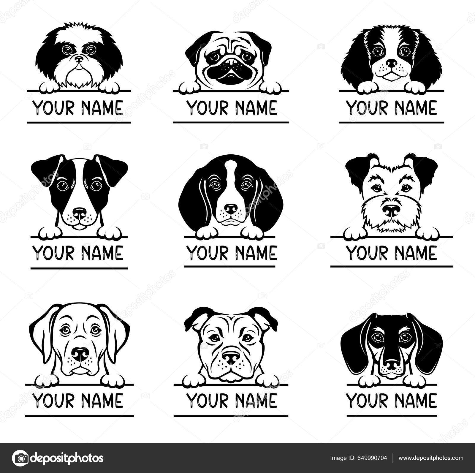 Peeking Face Dog Breeds Dogs Set Dog Monogram Space Text Stock Vector ...