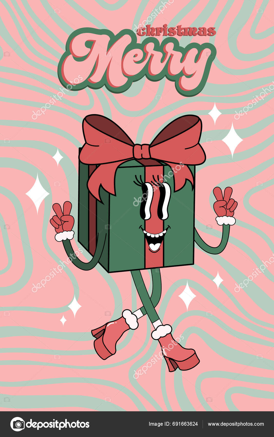 Merry Christmas Happy New Year Cartoon Comic Funky Characters Trendy ...