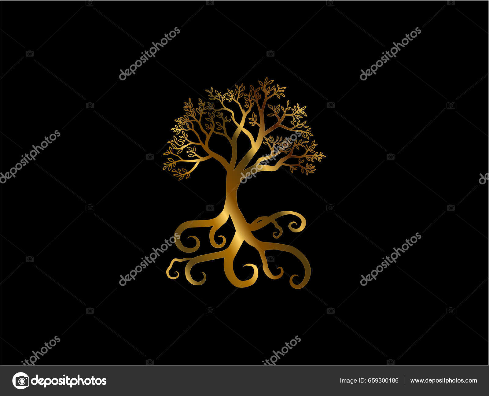 Golden Tree Root Logo Curly Roots Stock Vector by ©KAREEMOVIC ...