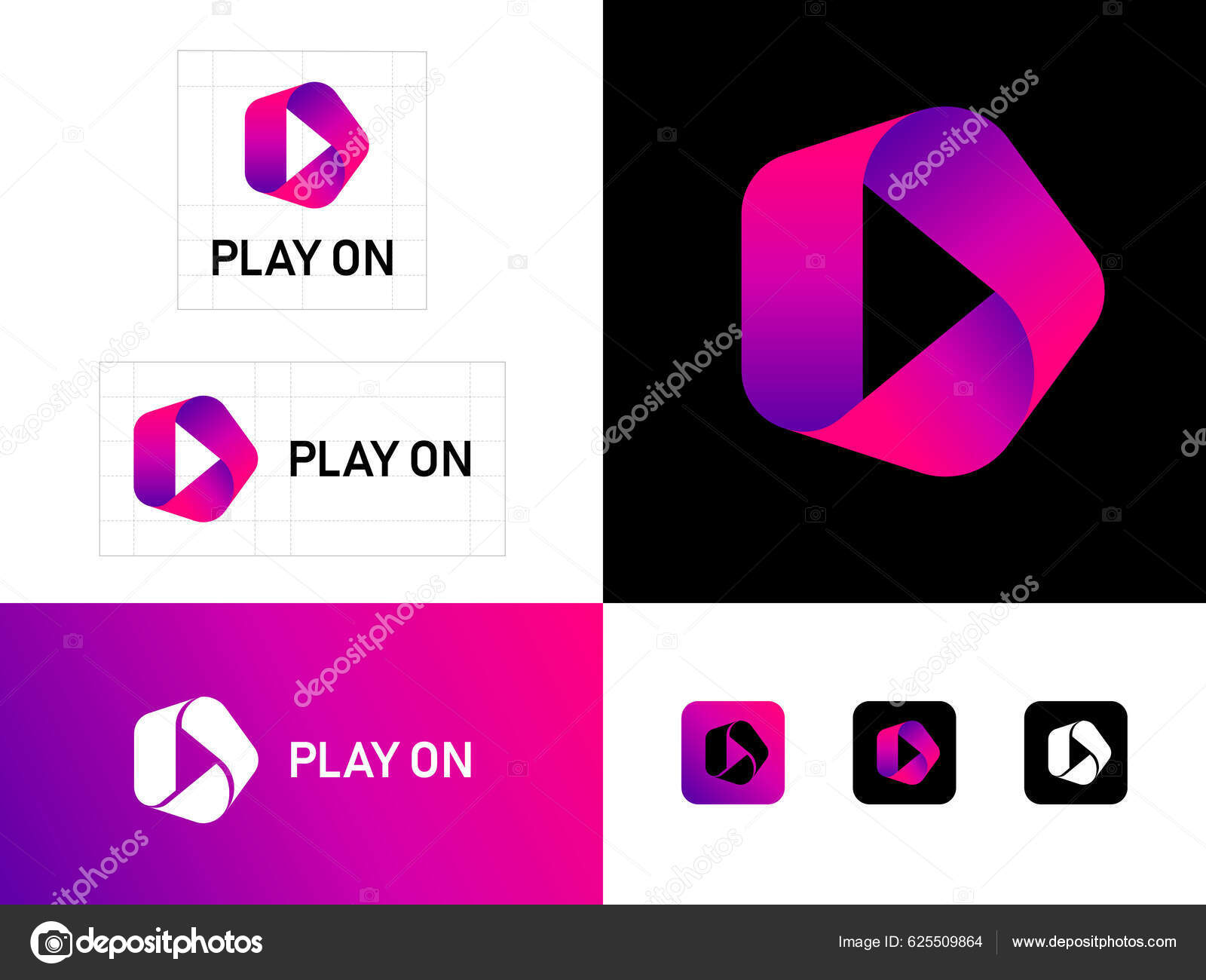 Juega Logo Símbolo Play Consiste Una Cinta Rosa Infinito Flecha Vector ...
