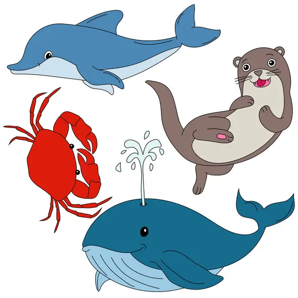 Dolphin Clipart Juego Clipart Animales Acuáticos Para Los Amantes Los ...