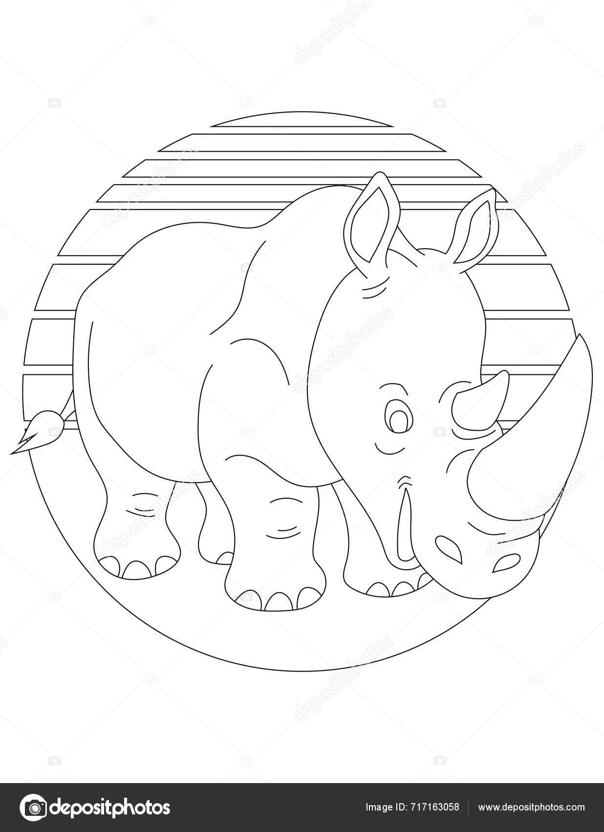 Rhino Coloring Page Wild Animal Coloring Page Kids Who Love — Stock ...