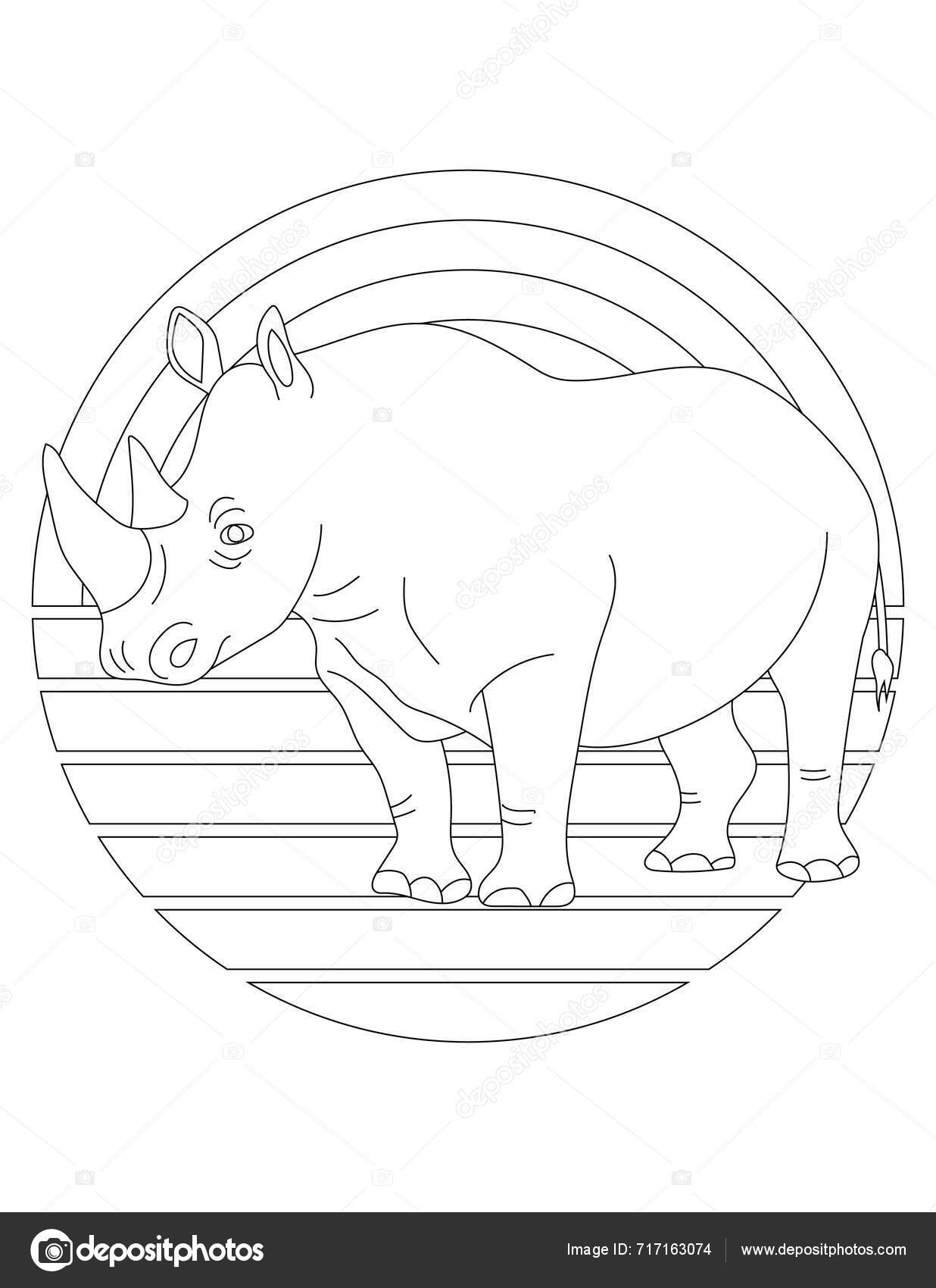 Rhino Coloring Page Wild Animal Coloring Page Kids Who Love — Stock ...