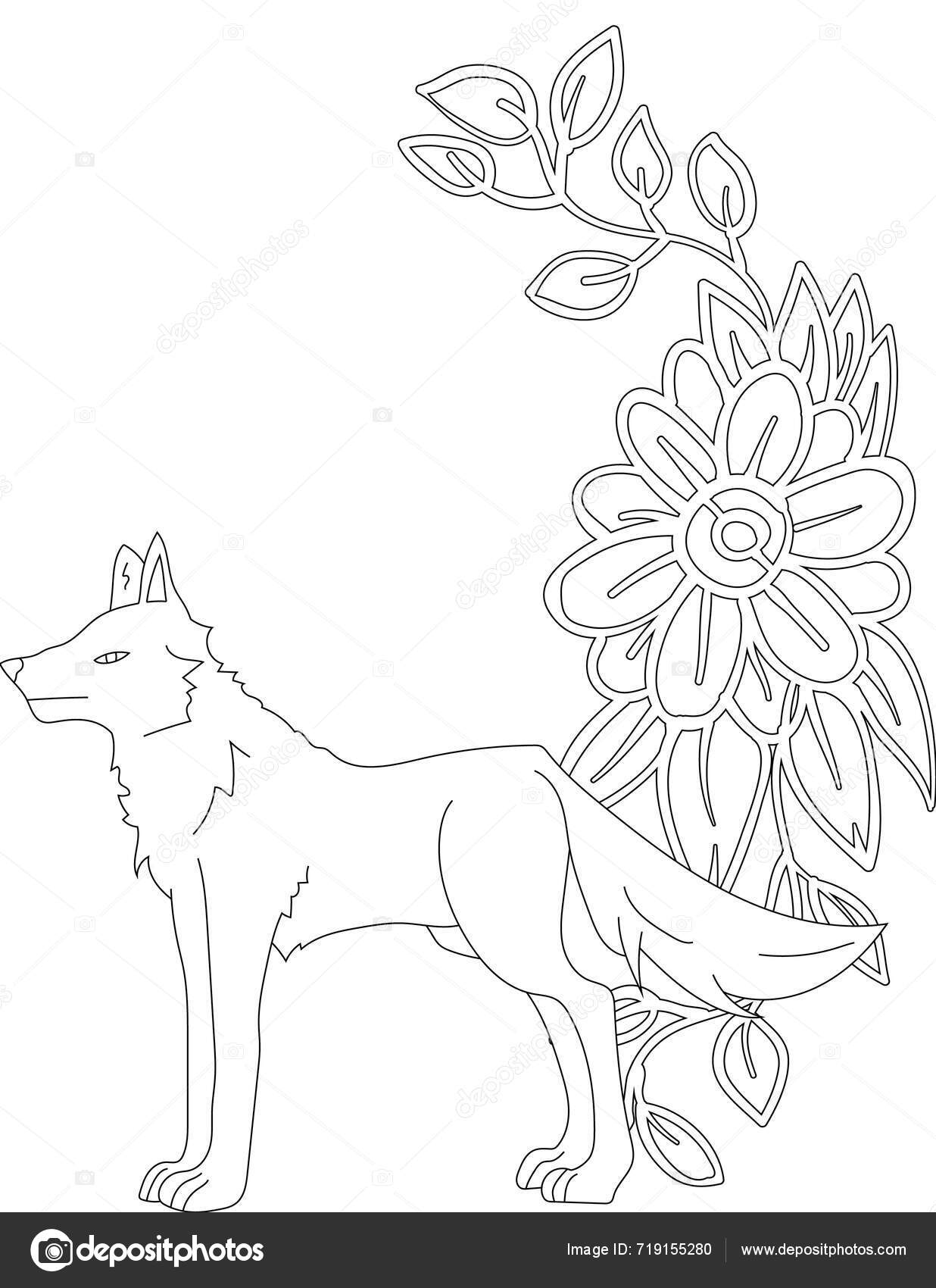 Wolf Floral Vine Coloring Page Printable Coloring Worksheet Kids Adults ...
