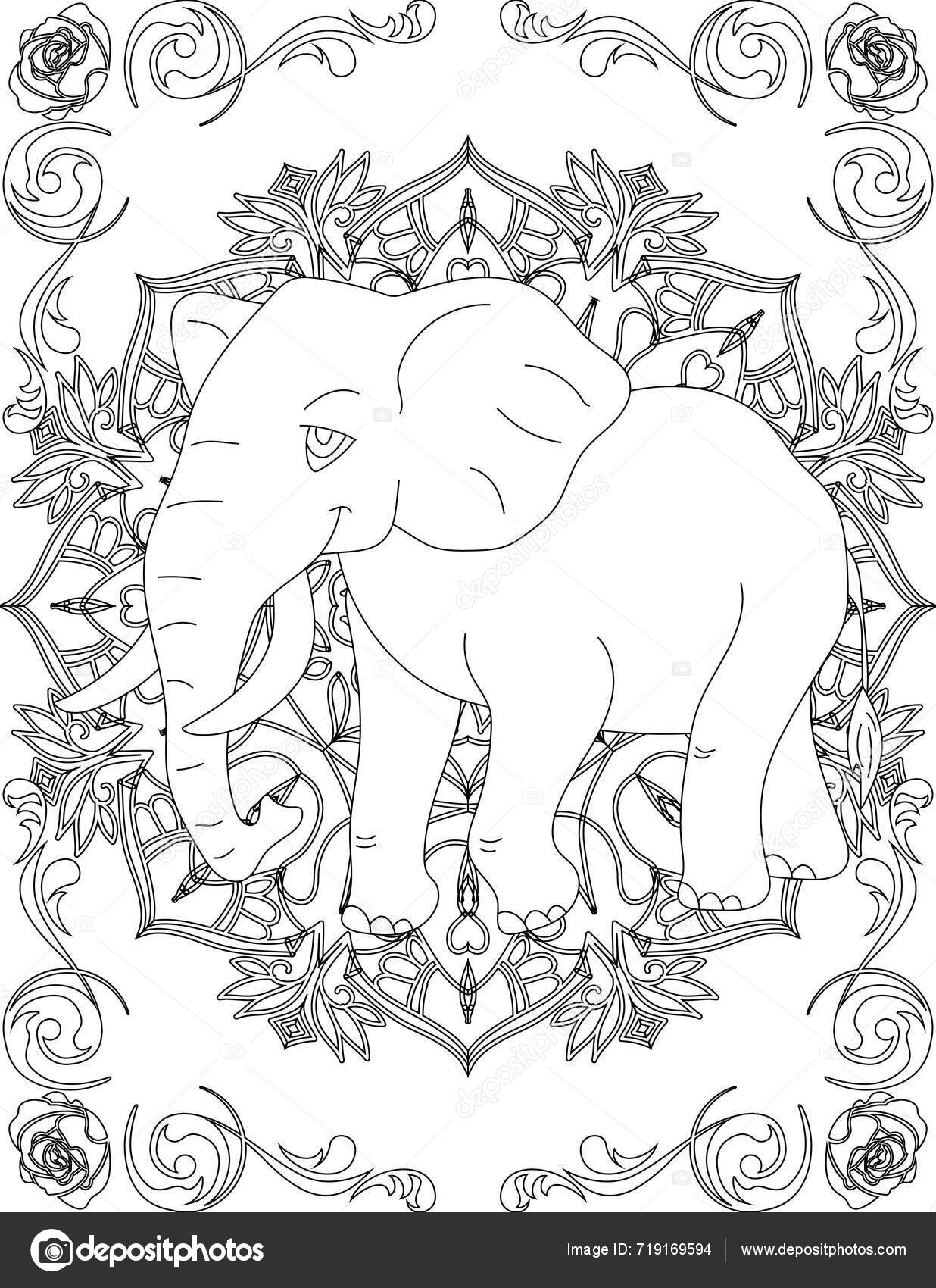 Elephant Mandala Coloring Page Printable Coloring Worksheet Kids Adults ...