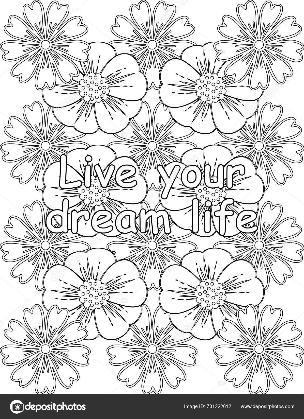 Printable Floral Coloring Page Kids Adults Motivational Quote Self Love ...