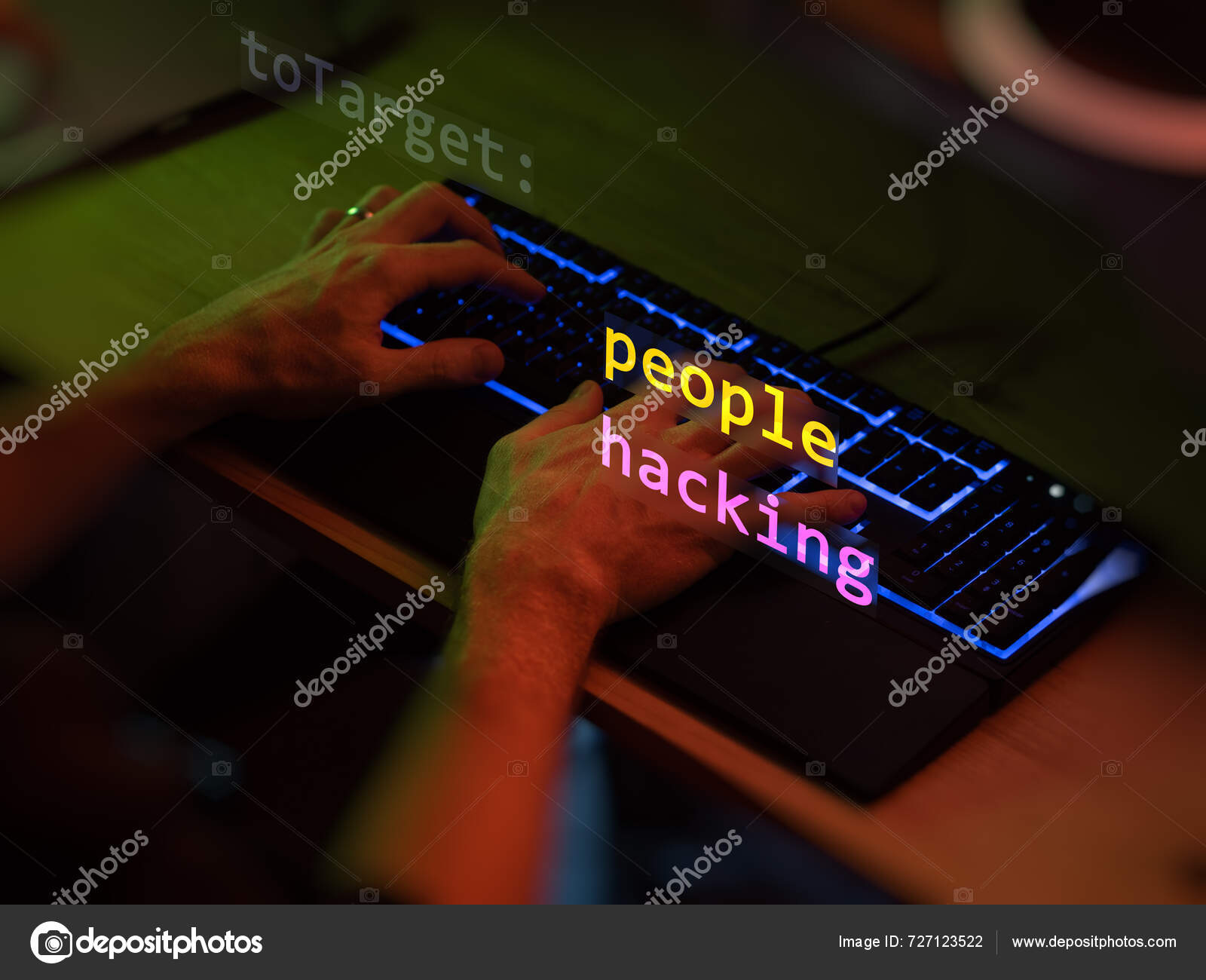 Cyber Attack People Hacking Text Foreground Screen Hands Anonymous ...