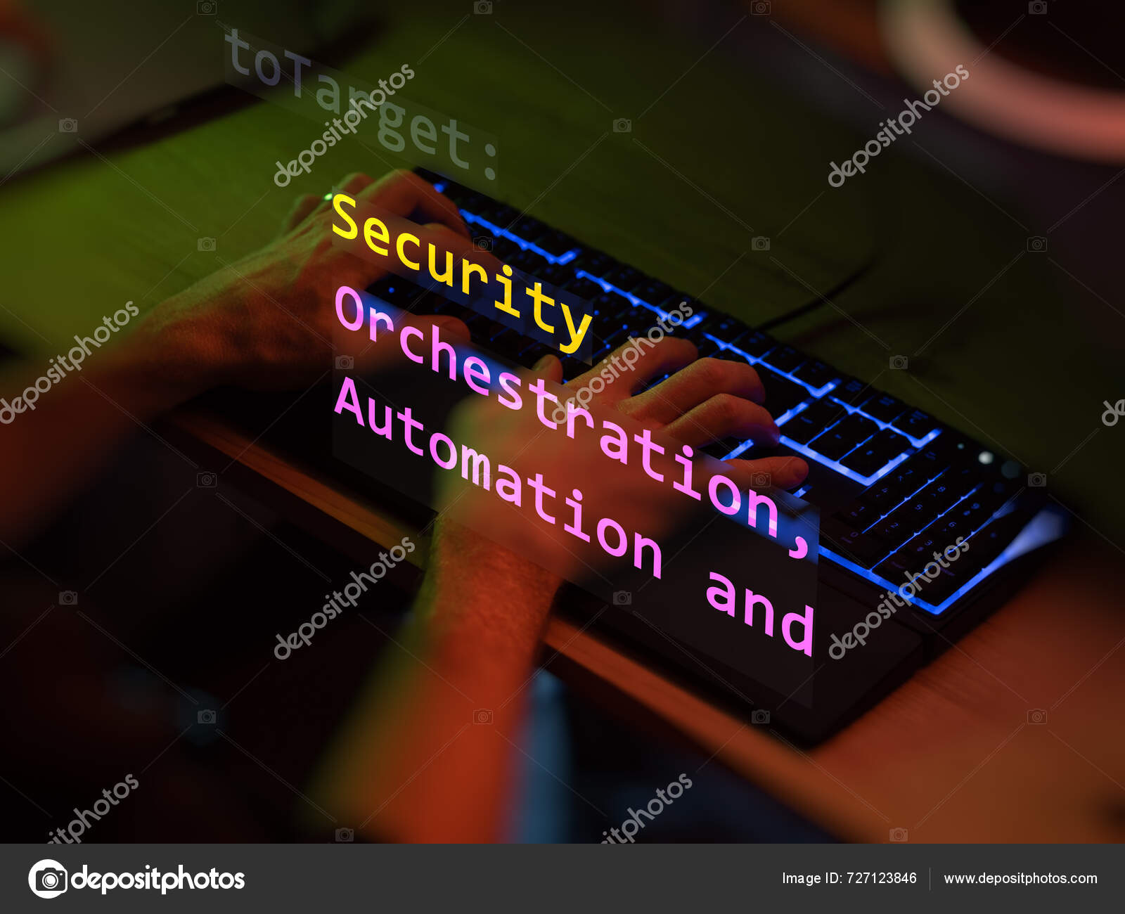 Cyber Attack Security Orchestration Automation Response Text Foreground Screen Hands — Stock ...