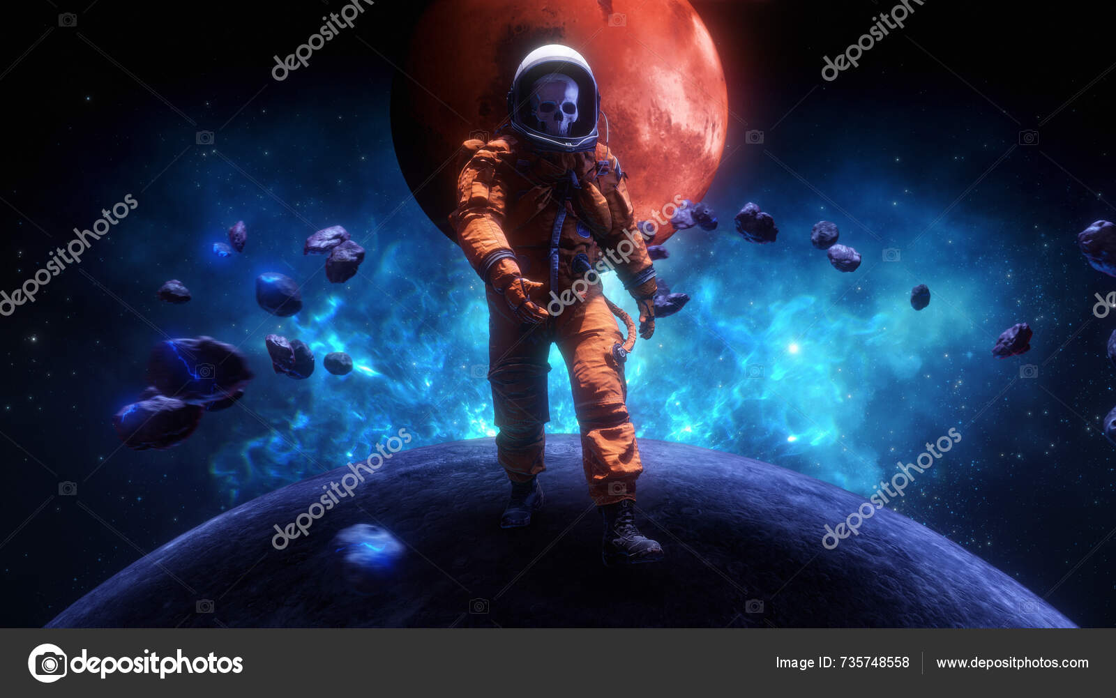 Abstract Illustrative Style Background Featuring Skull Headed Astronaut ... Abstract Illustrative Style Background Featuring Skull Headed Astronaut ...