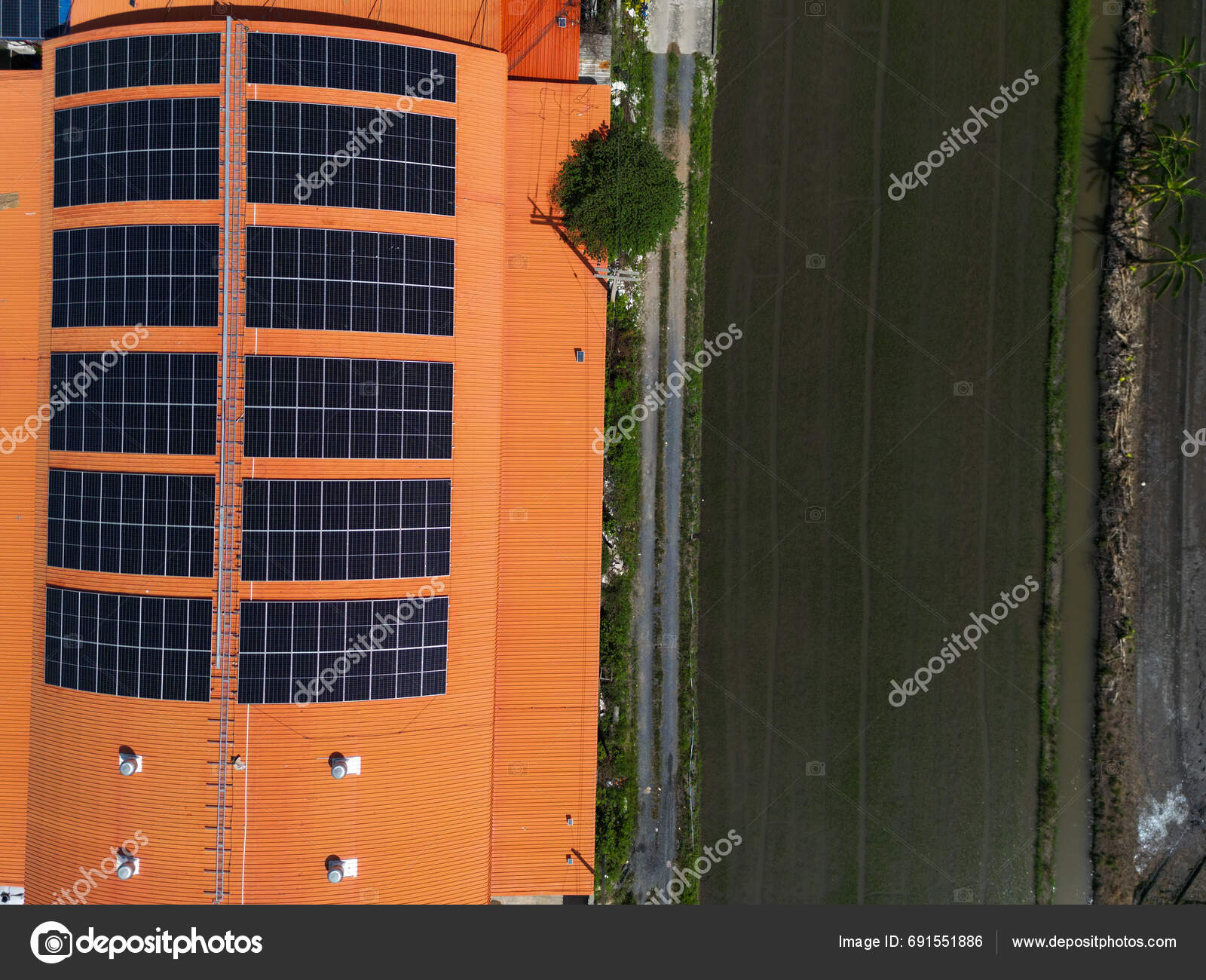 Top Aerial View Solar Roof System Rooftop Factory Warehouse Renewable ...