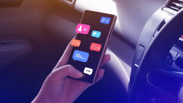 Woman using social media and digital online marketing concepts on ...