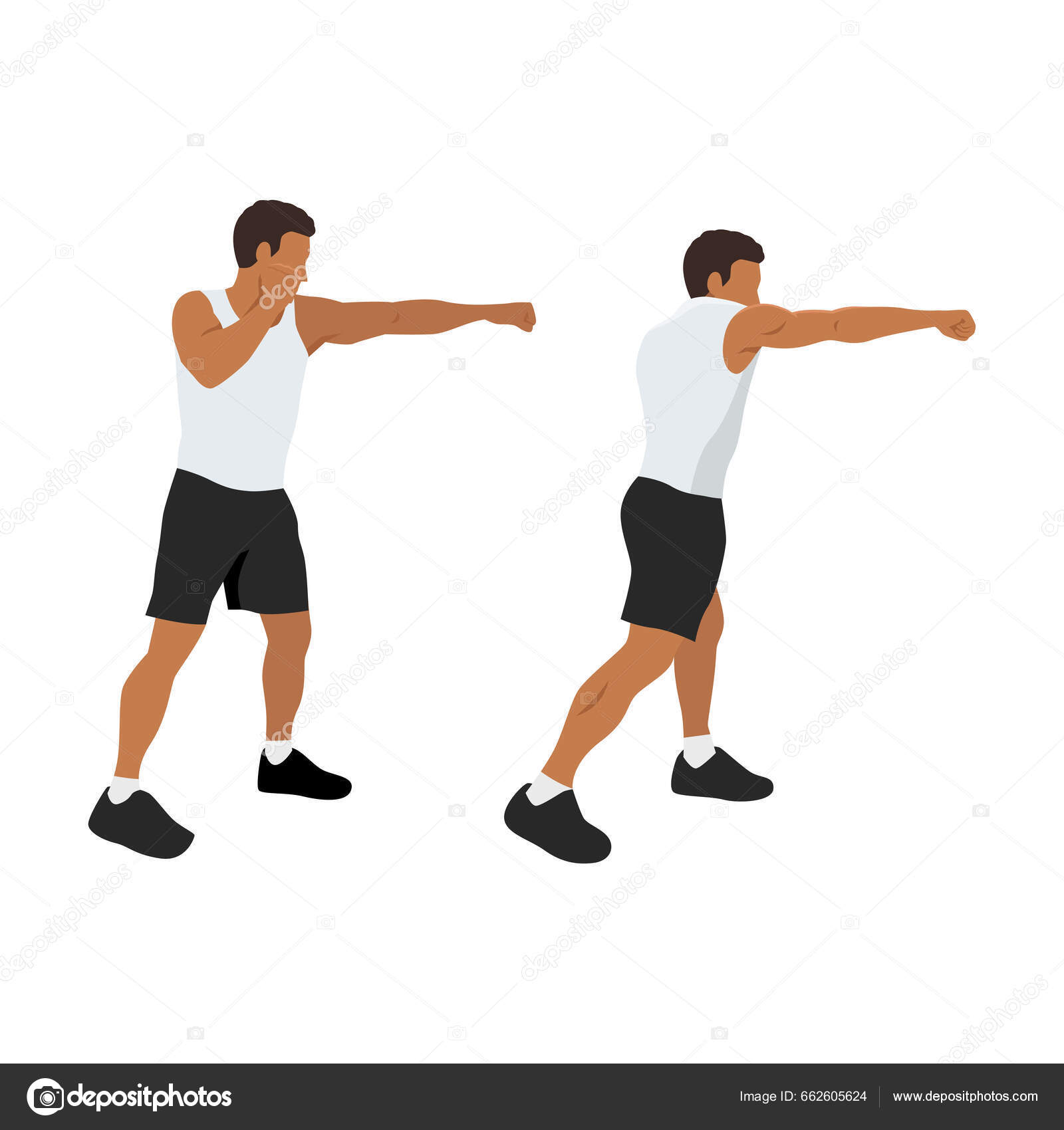 Sporty Man Boxing Exercise Making Direct Hit Punching Form Boxing Stock ...