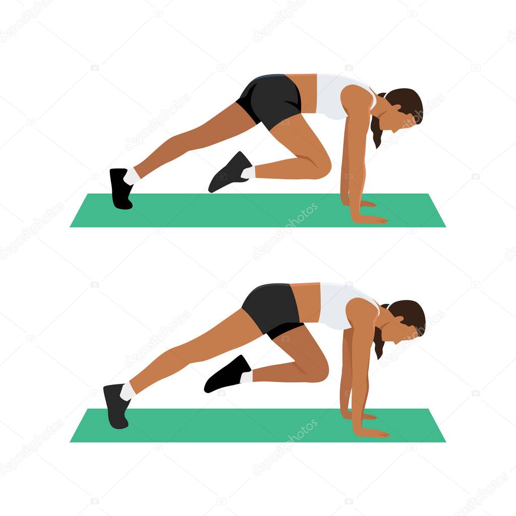 Mujer haciendo el ejercicio de escalador. Ilustración vectorial plana ...