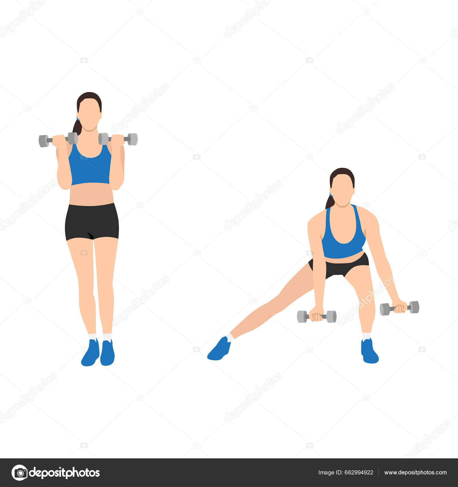 Woman Doing Side Lunge Curl Exercise Flat Vector Illustration Isolated ...