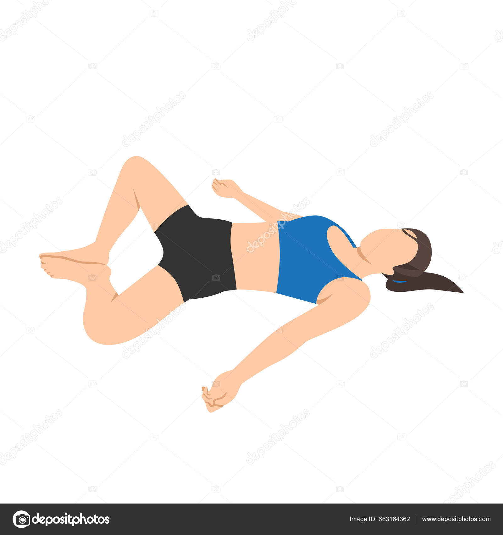 Woman Doing Reclining Bound Angle Pose Gupta Buddha Konasana Exercise ...