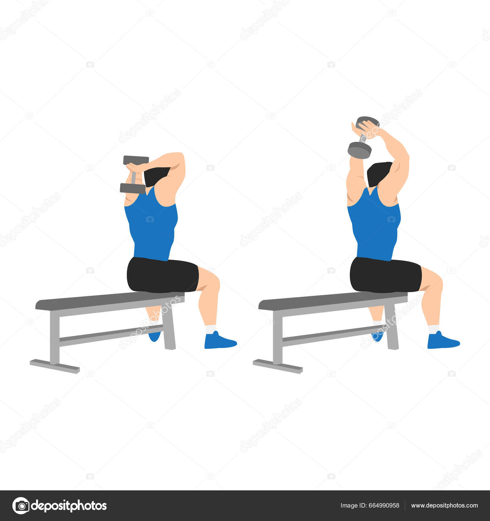 Man Doing Dumbbell Overhead Triceps Extension Exercise Flat Vector Illustration Stock Vector by ...