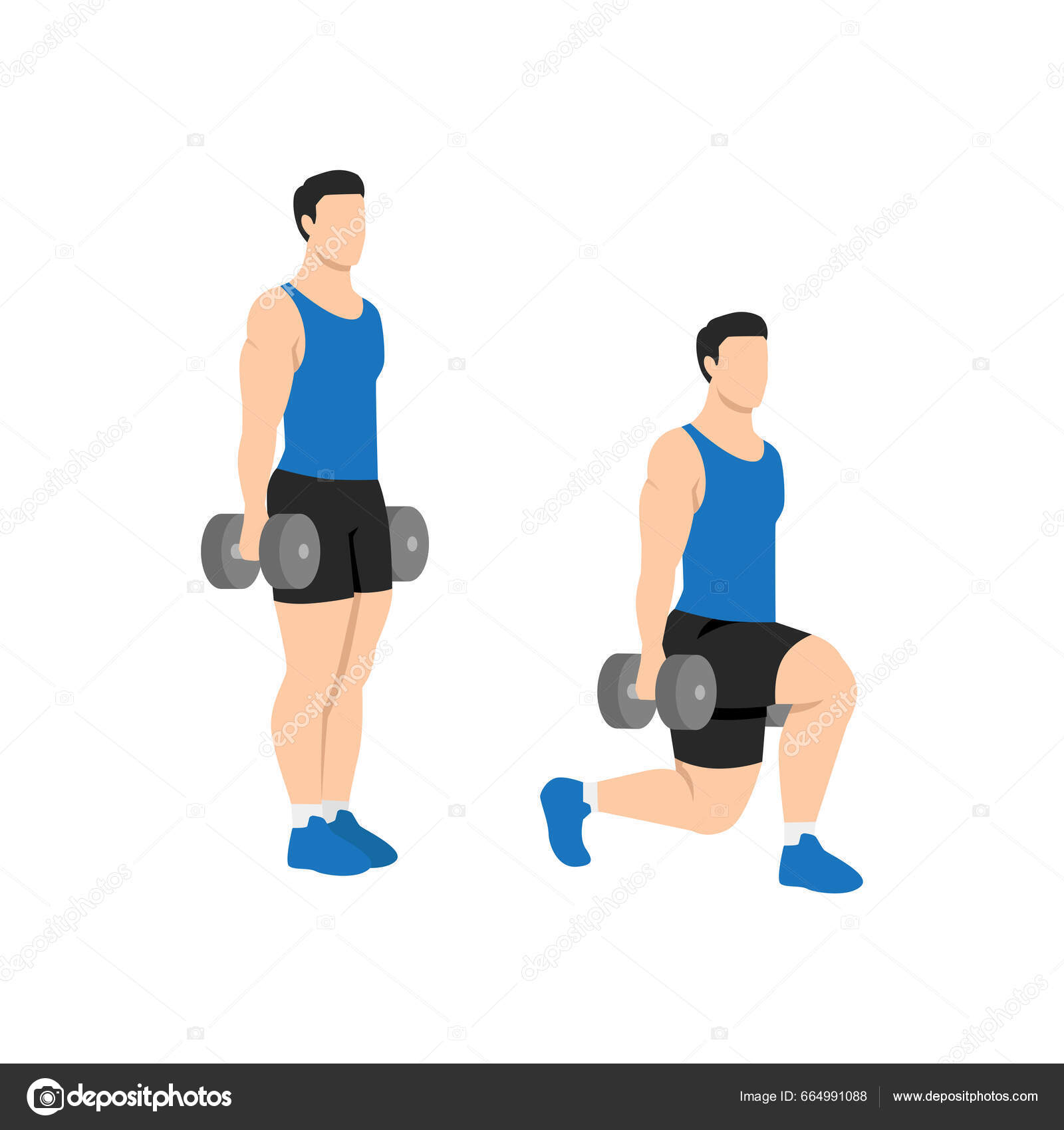 Hombre Haciendo Dumbbell Caminar Abalanza Ejercicio Ilustración ...
