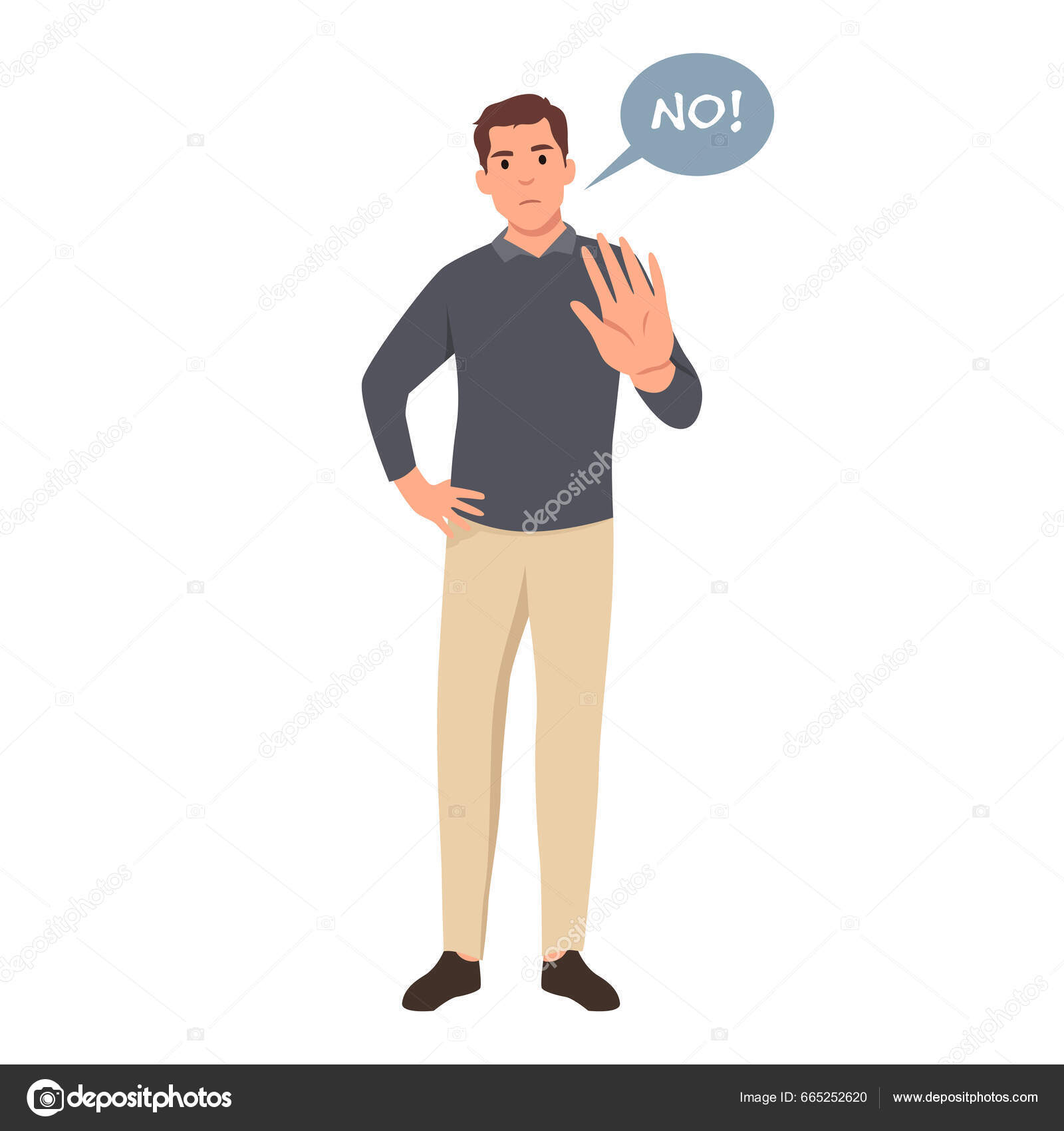 Joven Personaje Dibujos Animados Mano Ola Haciendo Ninguna Señal Señal ...