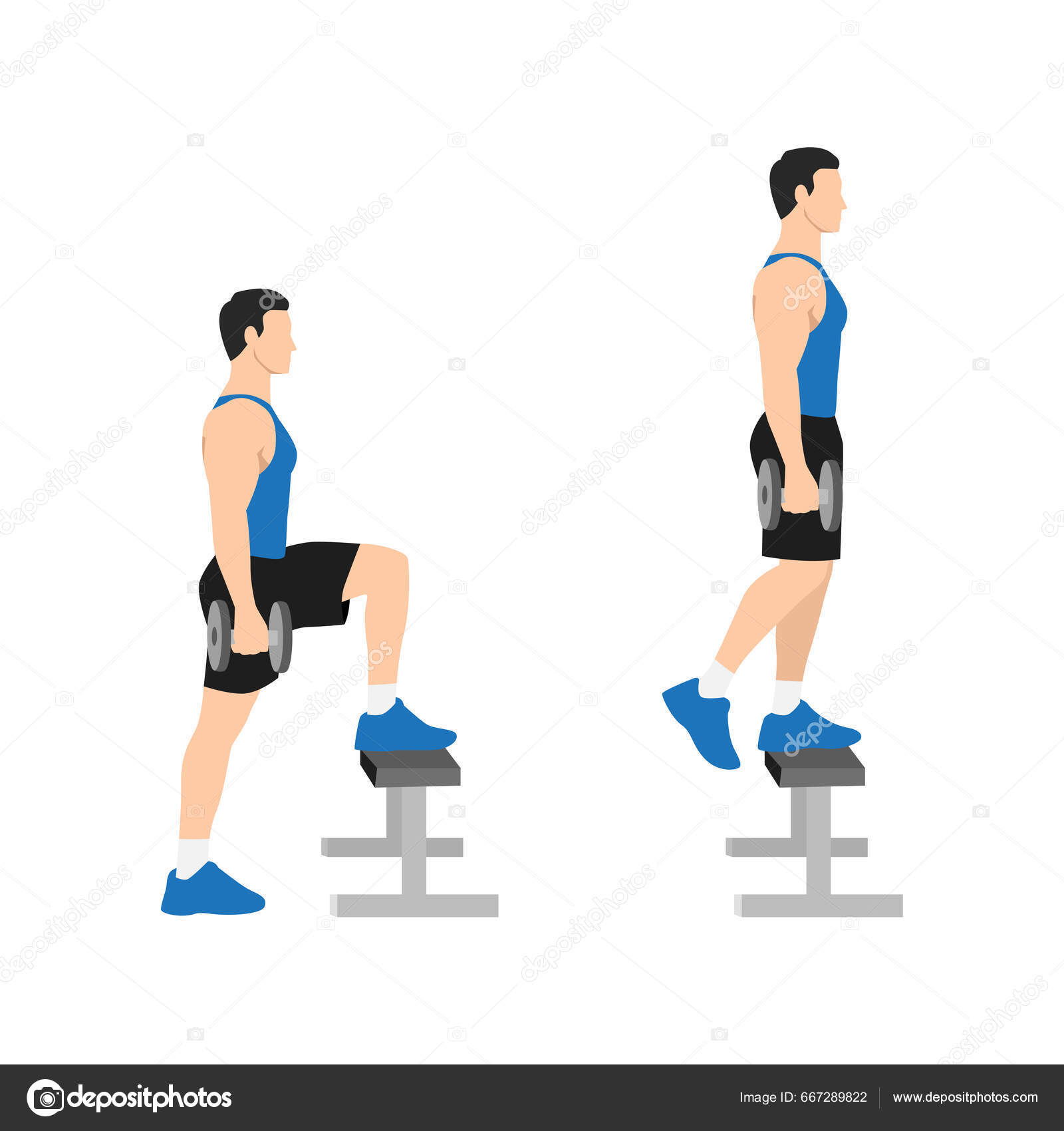 Man Doing Dumbbell Step Ups Exercise Flat Vector Illustration Isolated ...