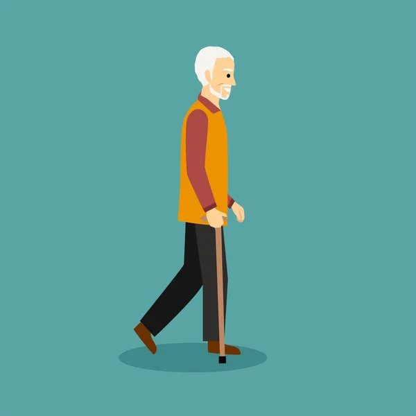 Old Man Character Elderly Glasses Walking Cane Vector Illustration Old