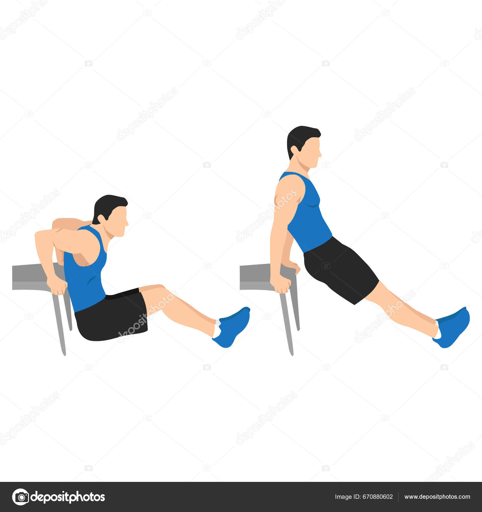 Man Doing Chair Bench Tricep Dips Exercise Flat Vector Illustration Stock Vector by ...