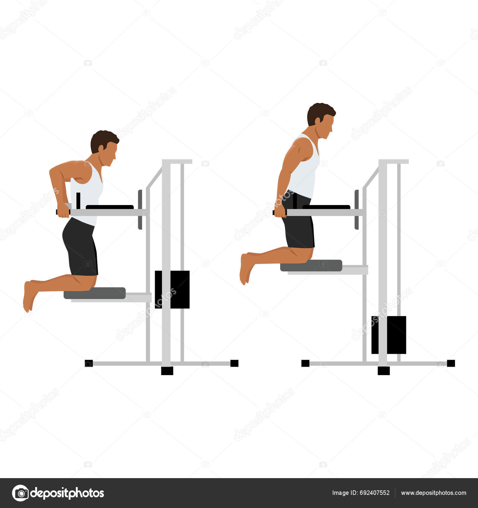 Man Doing Dips Parallel Bars Gym Exercise Flat Vector Illustration ...