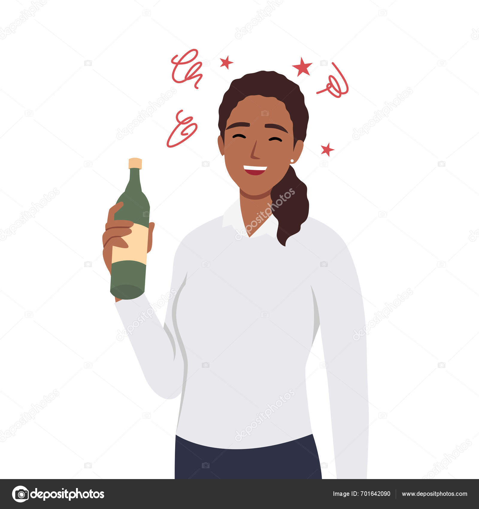 Drunk Woman Alcohol Bottle Her Hand Flat Design Drinking Beer Stock ...