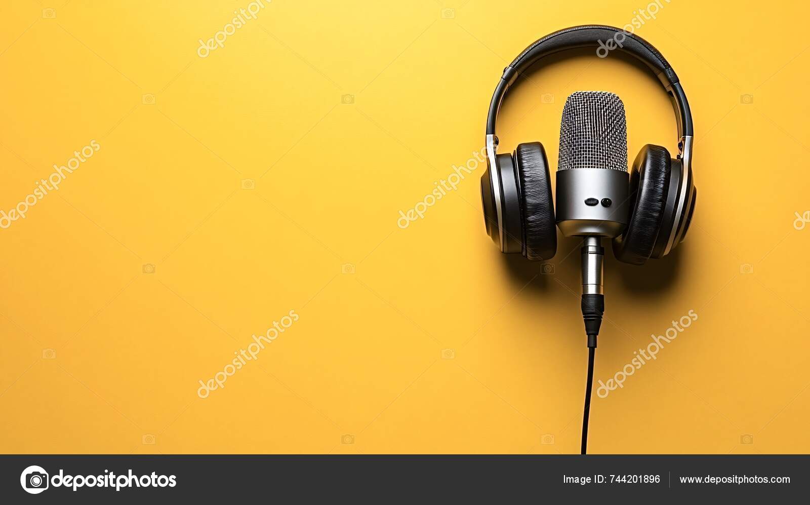Modern Recording Equipment Consisting Microphone Headphones Lying ...