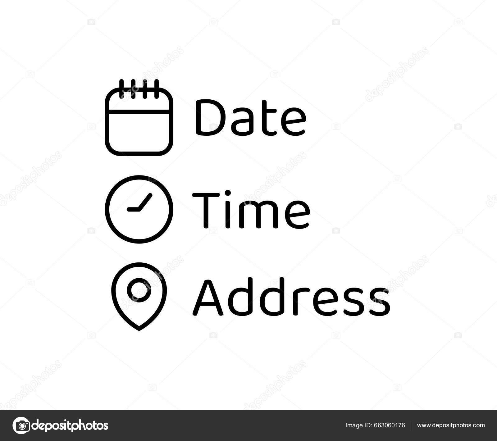 Icono Dirección Fecha Hora Calendario Reloj Símbolo Ilustración ...