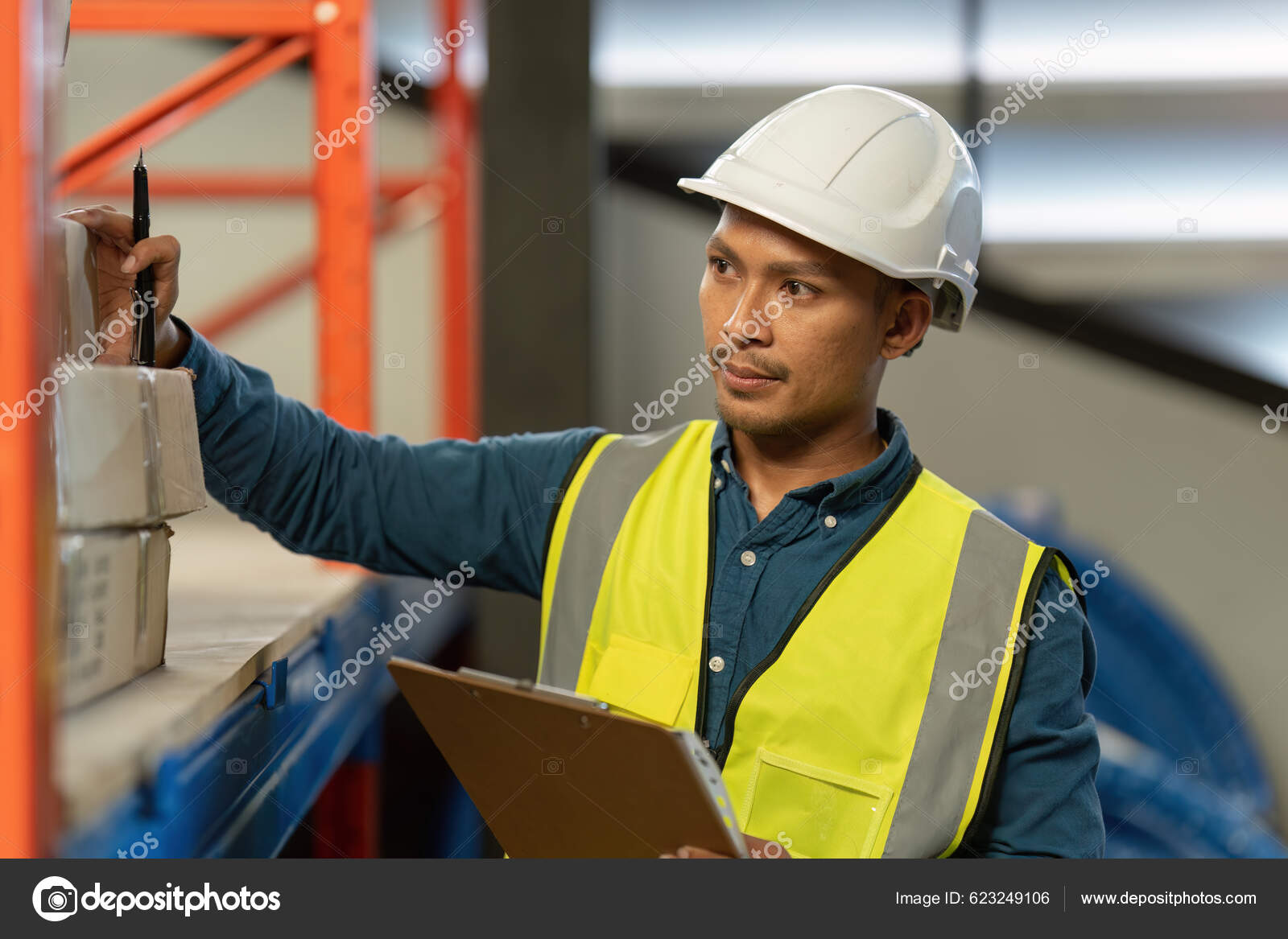 Working Warehouse Male Warehouse Worker Checking Storage Department ...