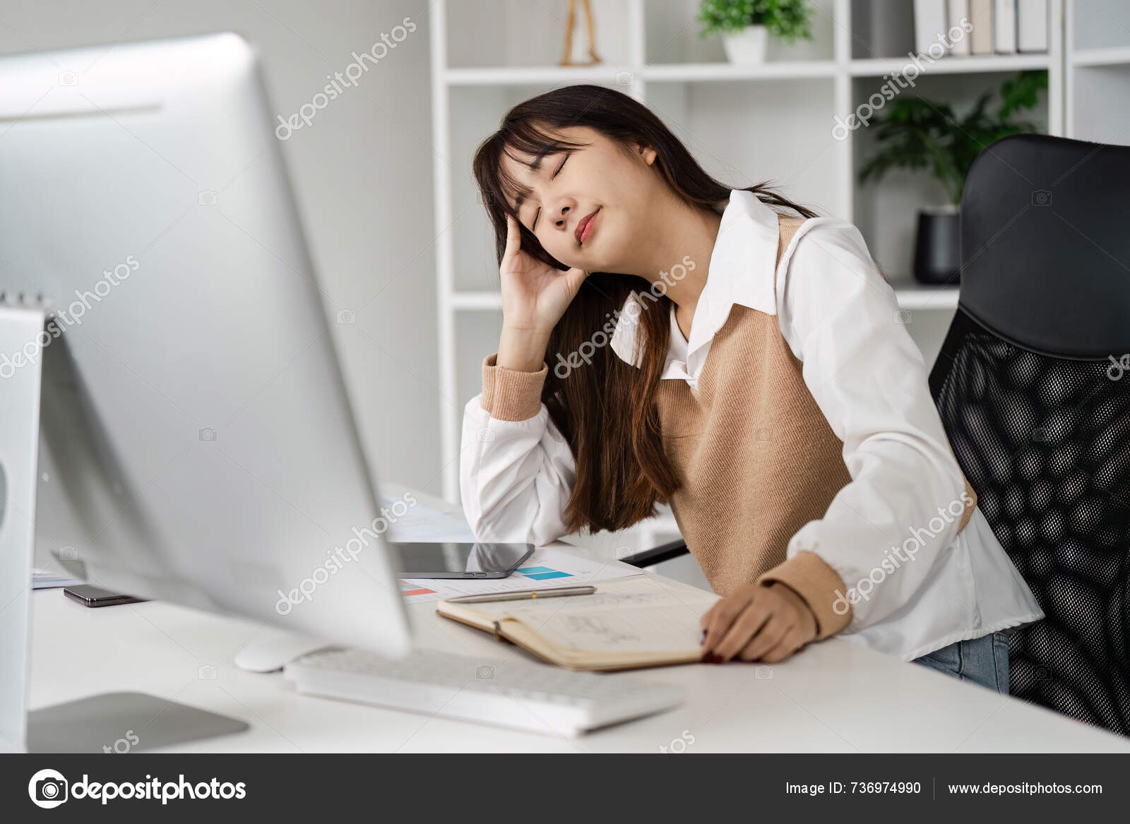 Young Woman Showing Signs Office Syndrome Feeling Fatigued Stressed ...
