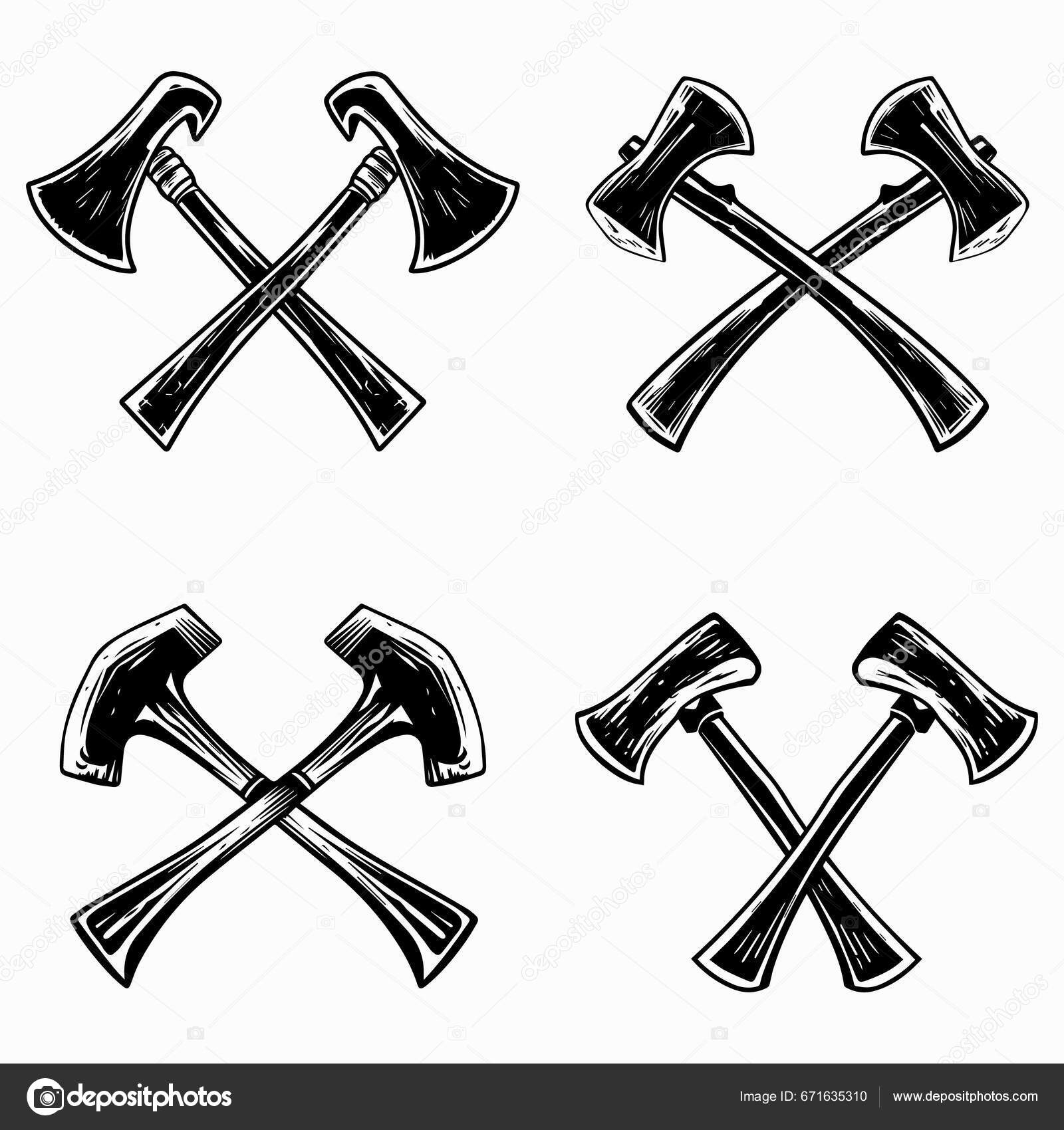 Vektor Hitam Dan Putih Set Kapak Dan Kapak Vektor Stok oleh ...