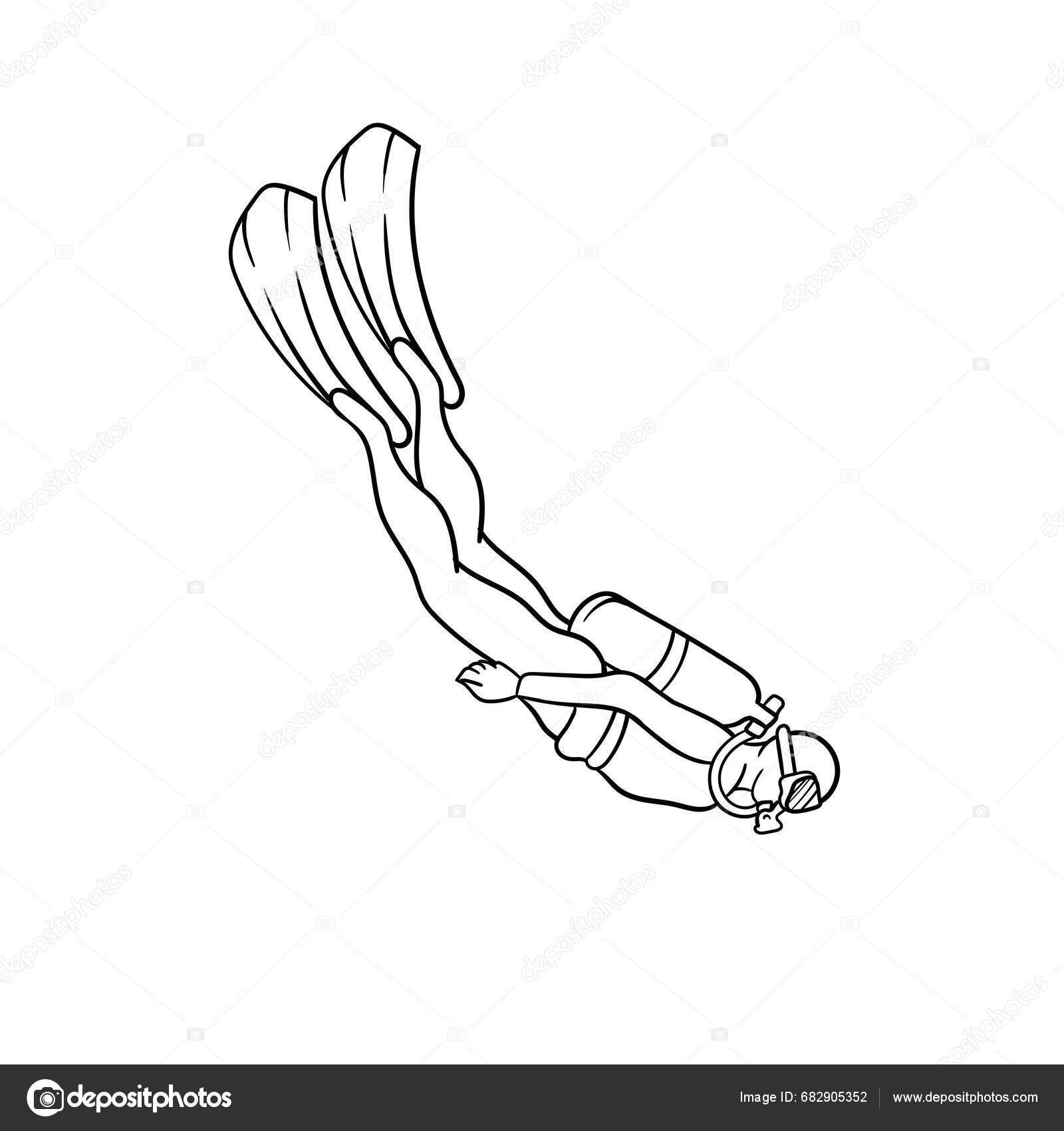 Hand Drawn Illustration Underwater Diver Outline Stock Vector by ...