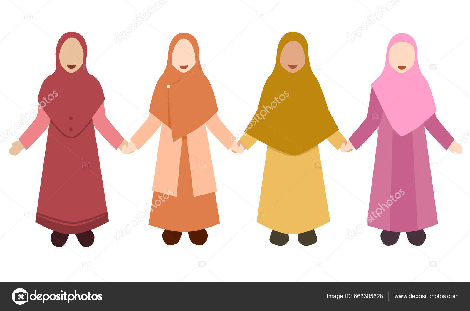 Muslim Women Cartoon Style Vector Stock Vector by ©aurigae 663305628