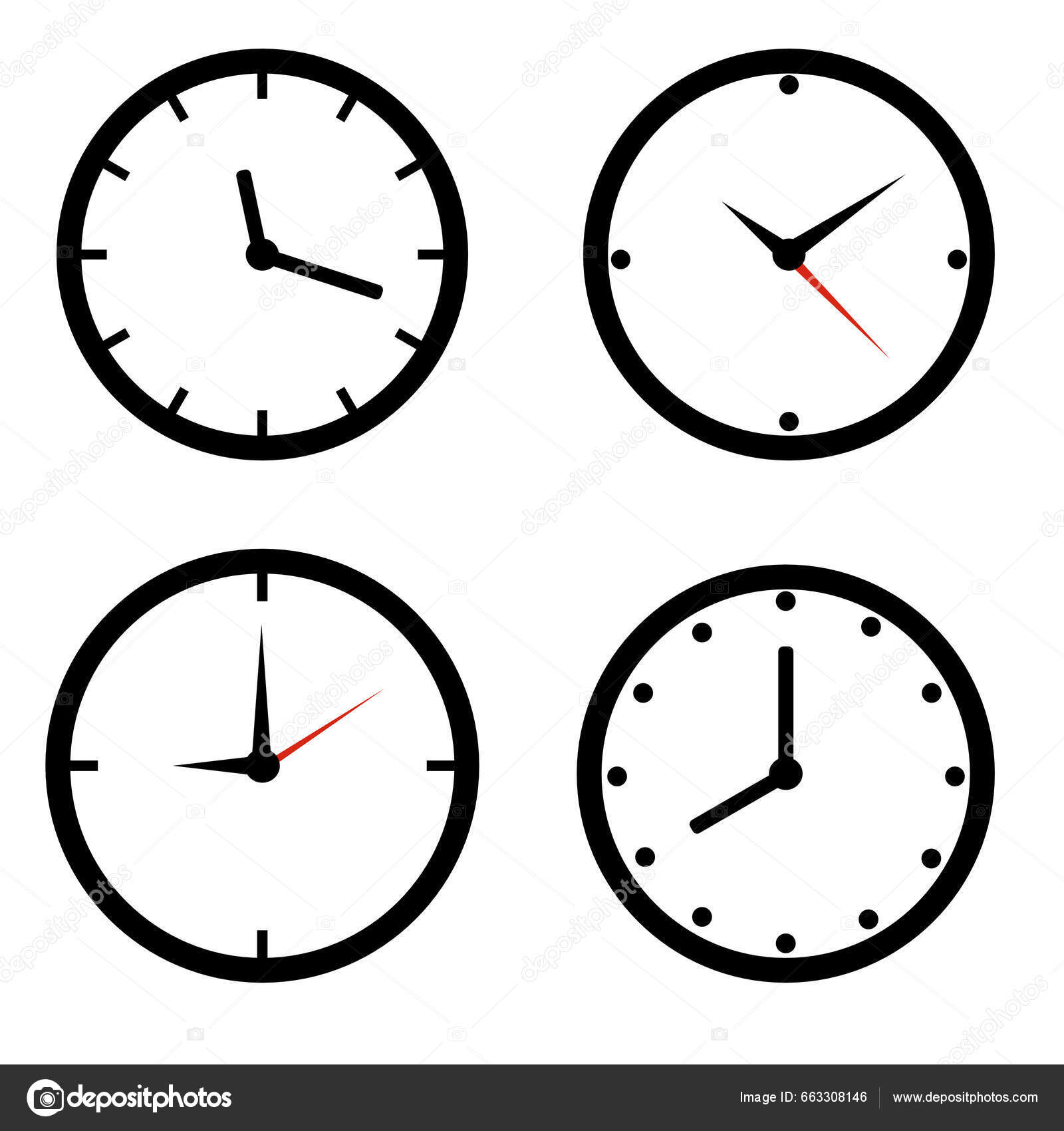 Set Four Clocks White Background Stock Vector by ©aurigae 663308146