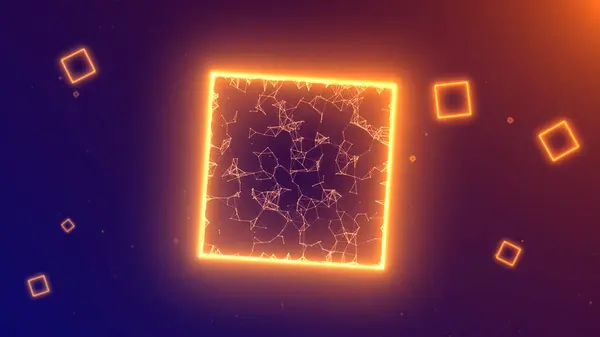 Abstract futuristic shape, moving rotating neon orange neon cube from ...