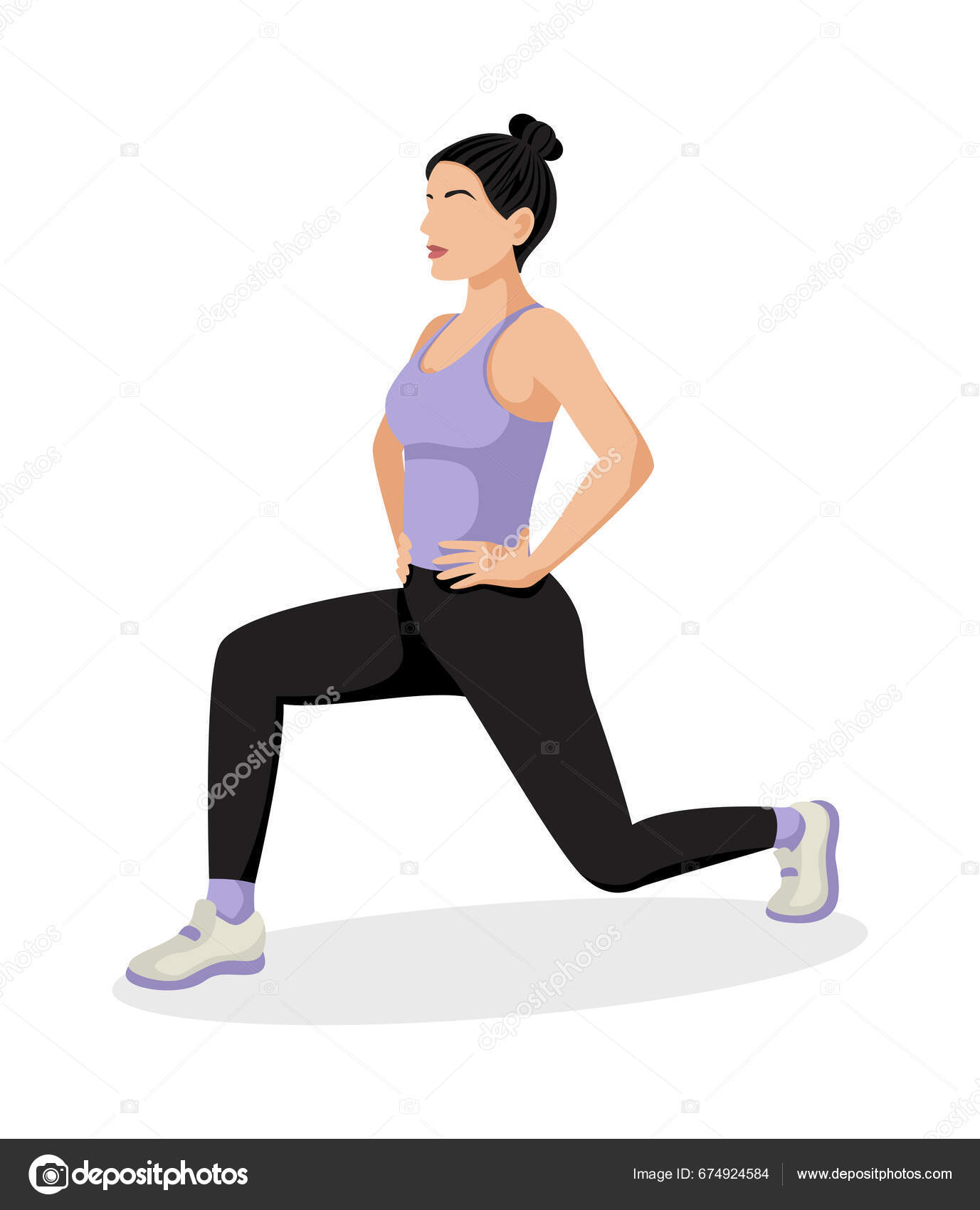 Beautiful Athletic Woman Doing Lunges Fitness Body Workout Vector ...