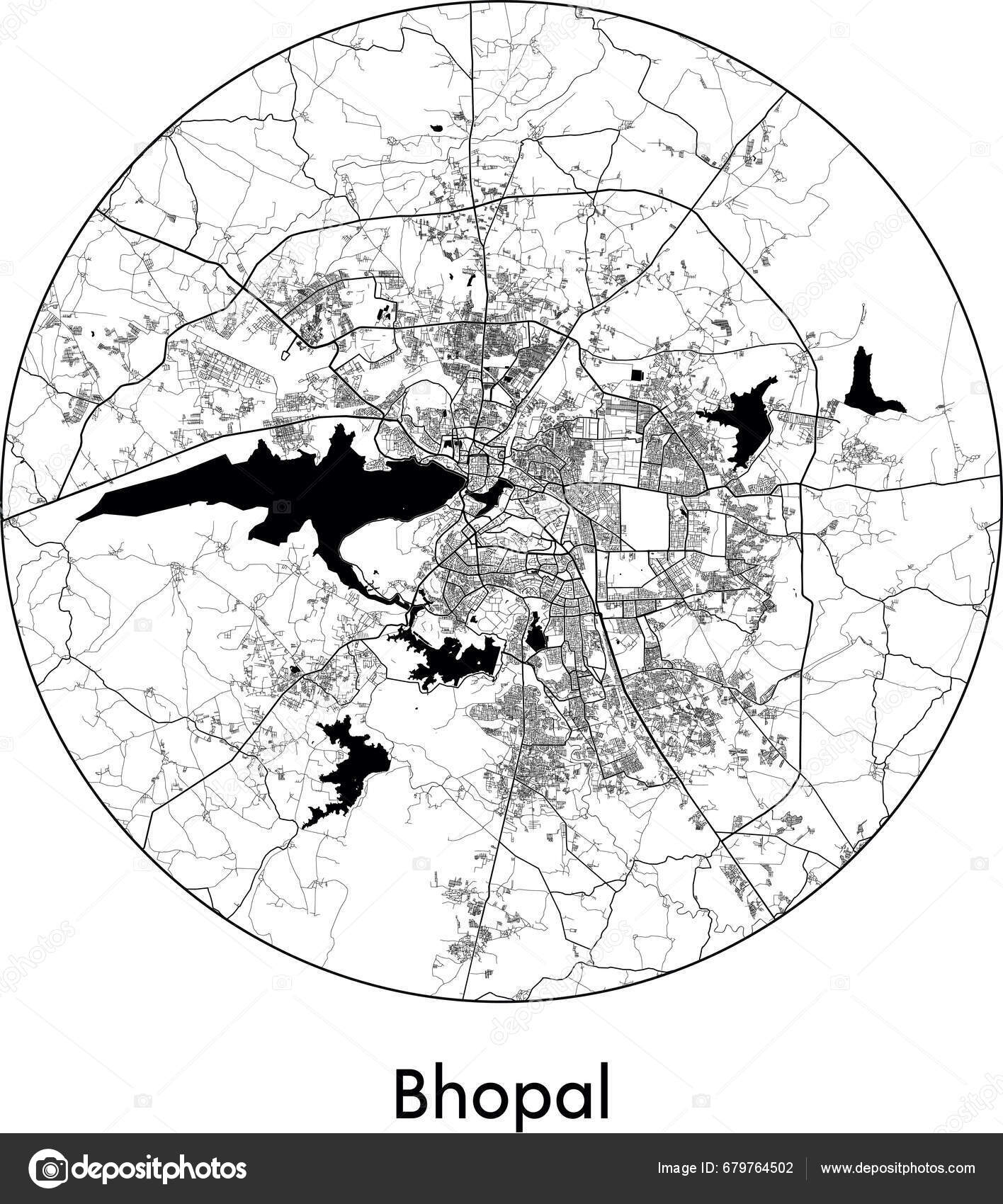 Minimal City Map Bhopal India Asia Black White Vector Illustration ... Minimal City Map Bhopal India Asia Black White Vector Illustration ...