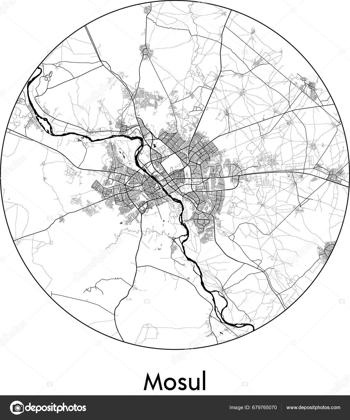 Minimal City Map Mosul Iraq Asia Black White Vector Illustration Stock ...