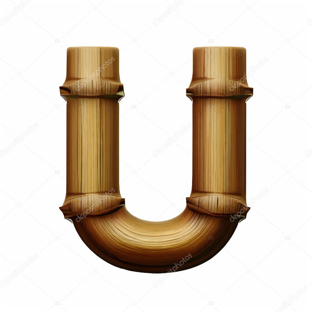 letra mayúscula U en bambú con fondo blanco. Alfabeto de bambú, letra U ...