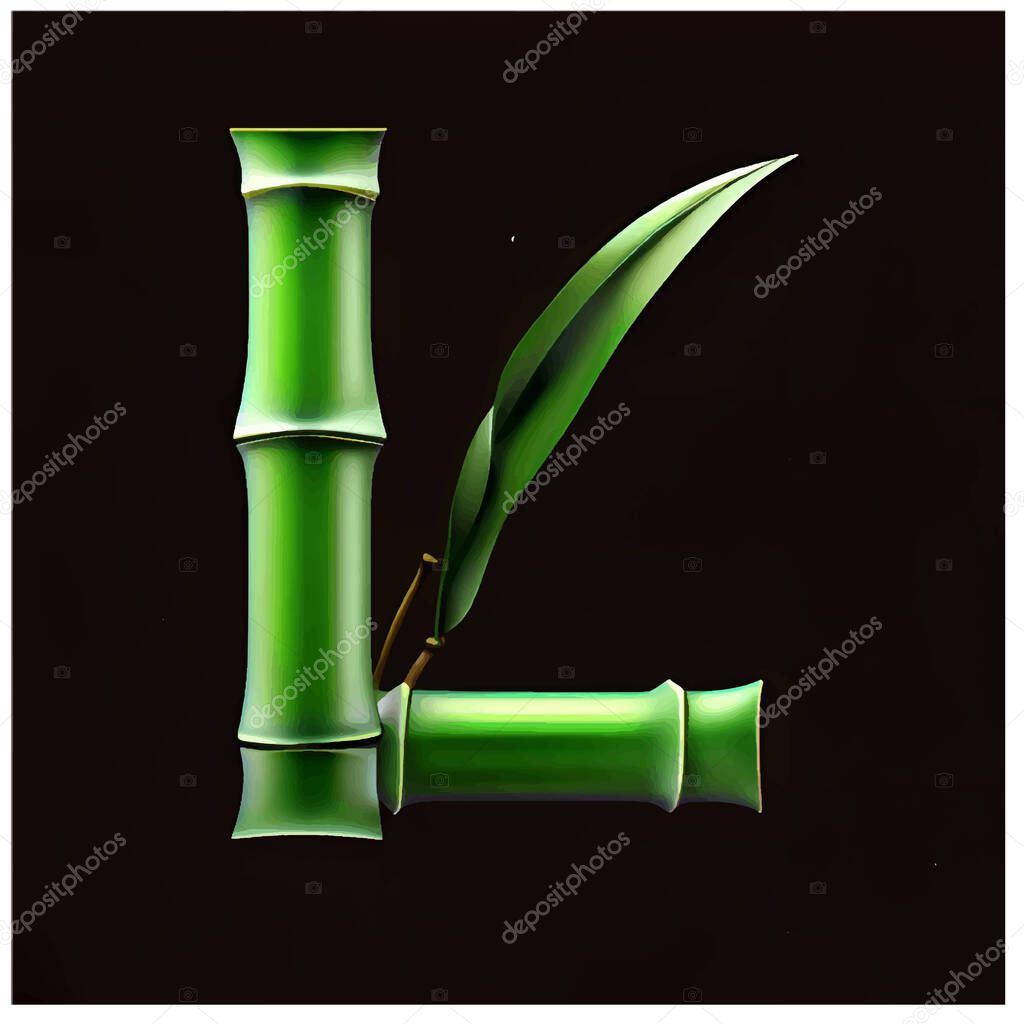 letra mayúscula L en verde bambú con fondo blanco 2023